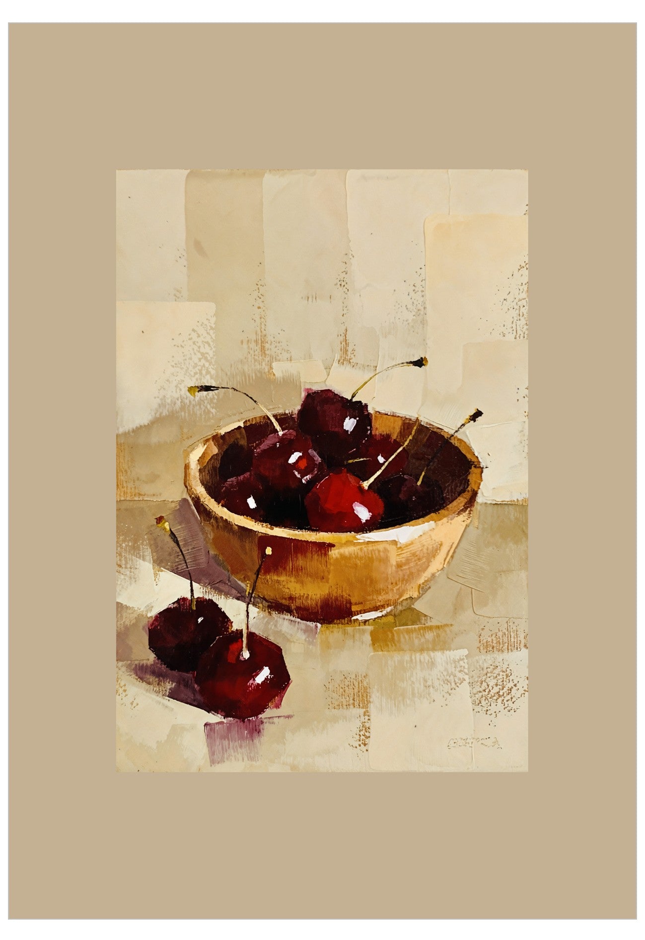 Cherry Bowl Poster | Gestural Wall Art of a Bowl of Cherries