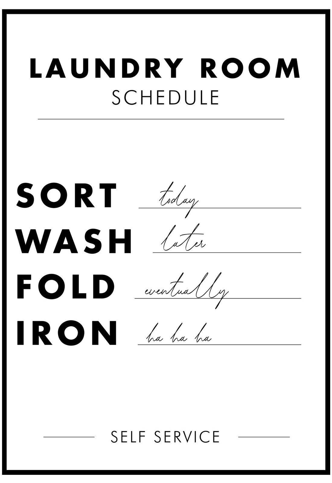 Laundry Room Schedule Poster | Utility Room Wall Art