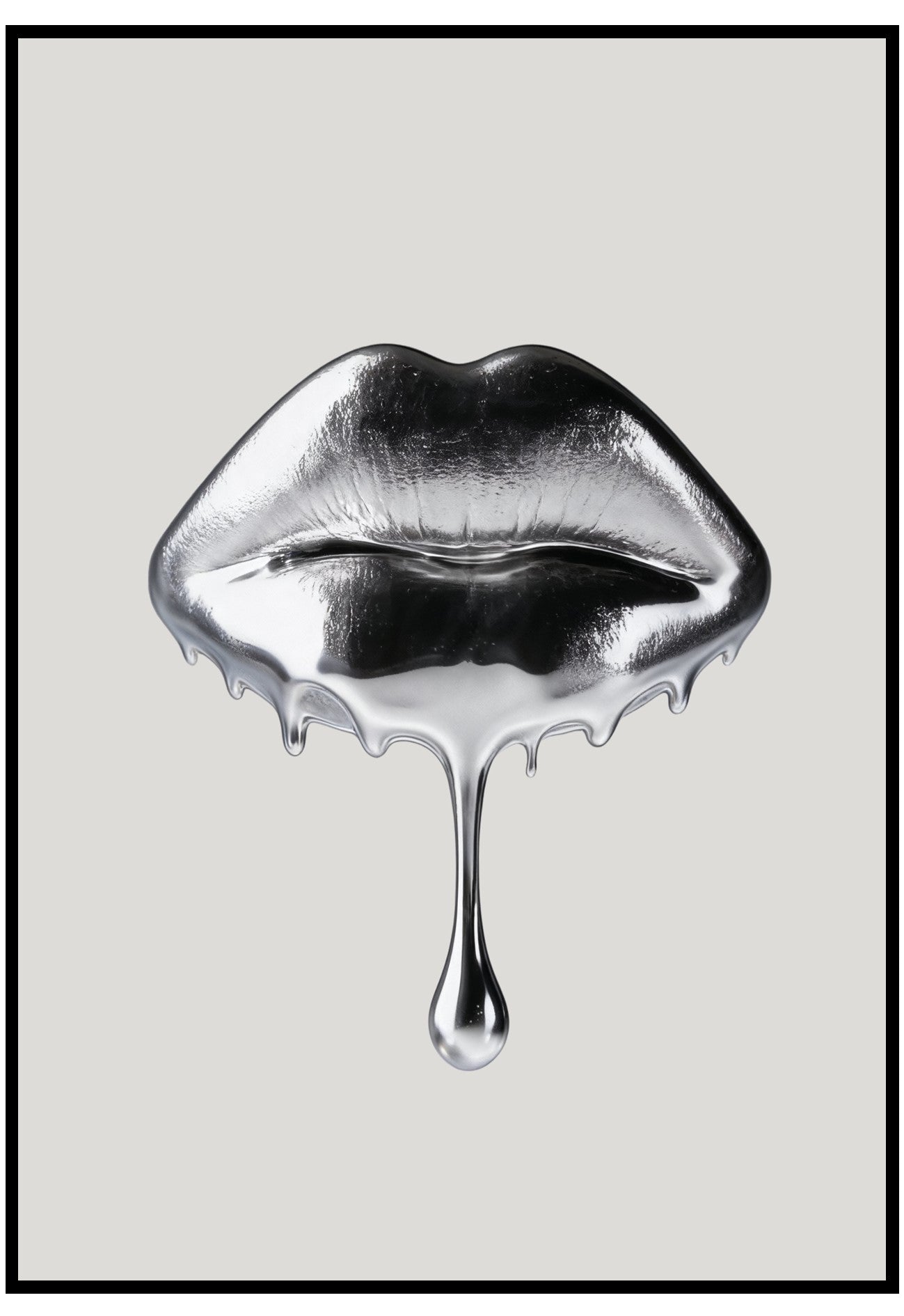Silver Lips Poster | Striking Y2K Metallic Wall Art