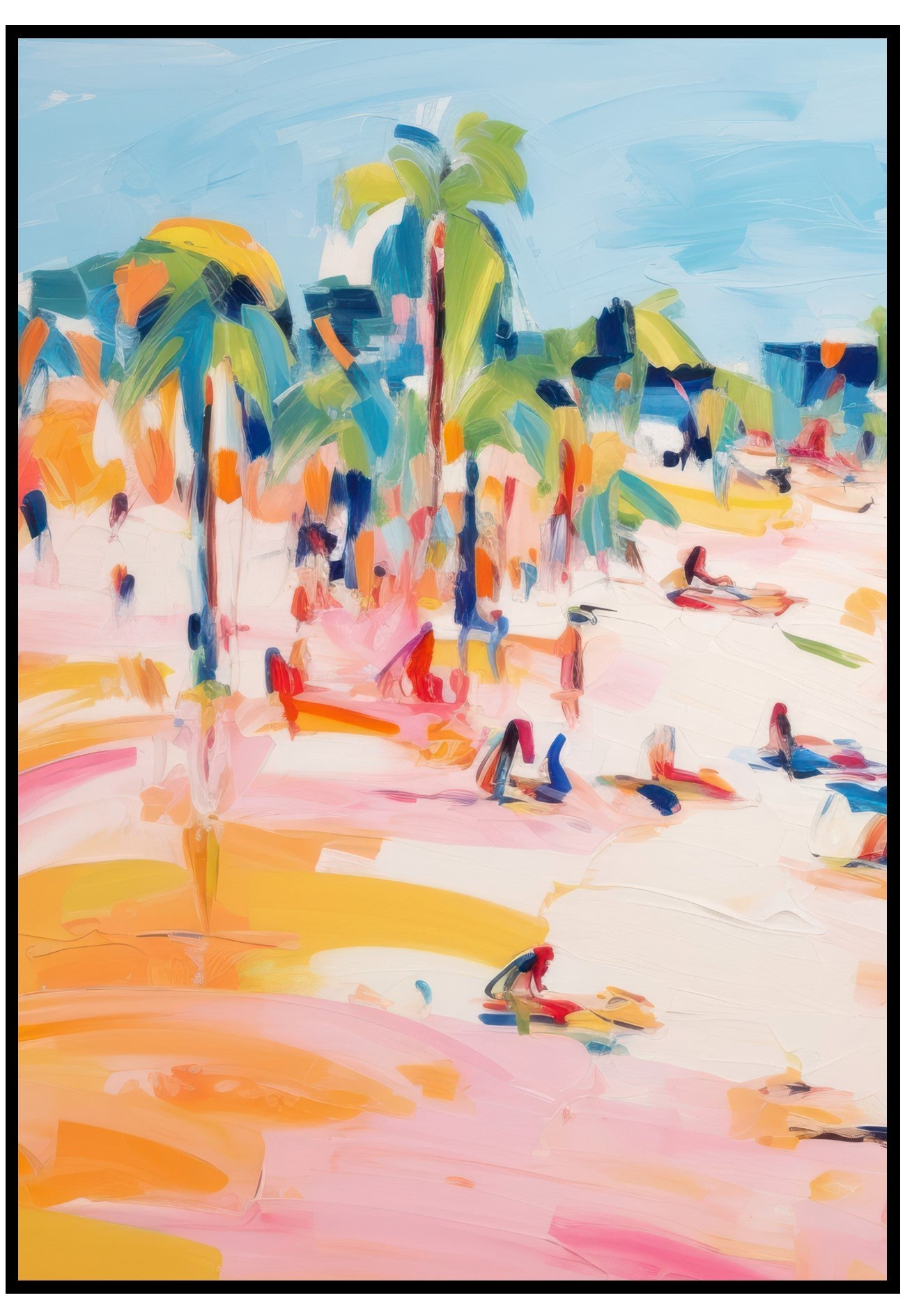 Abstract Beach Scenes No.2 Poster | Illustration Print of a Busy Beach