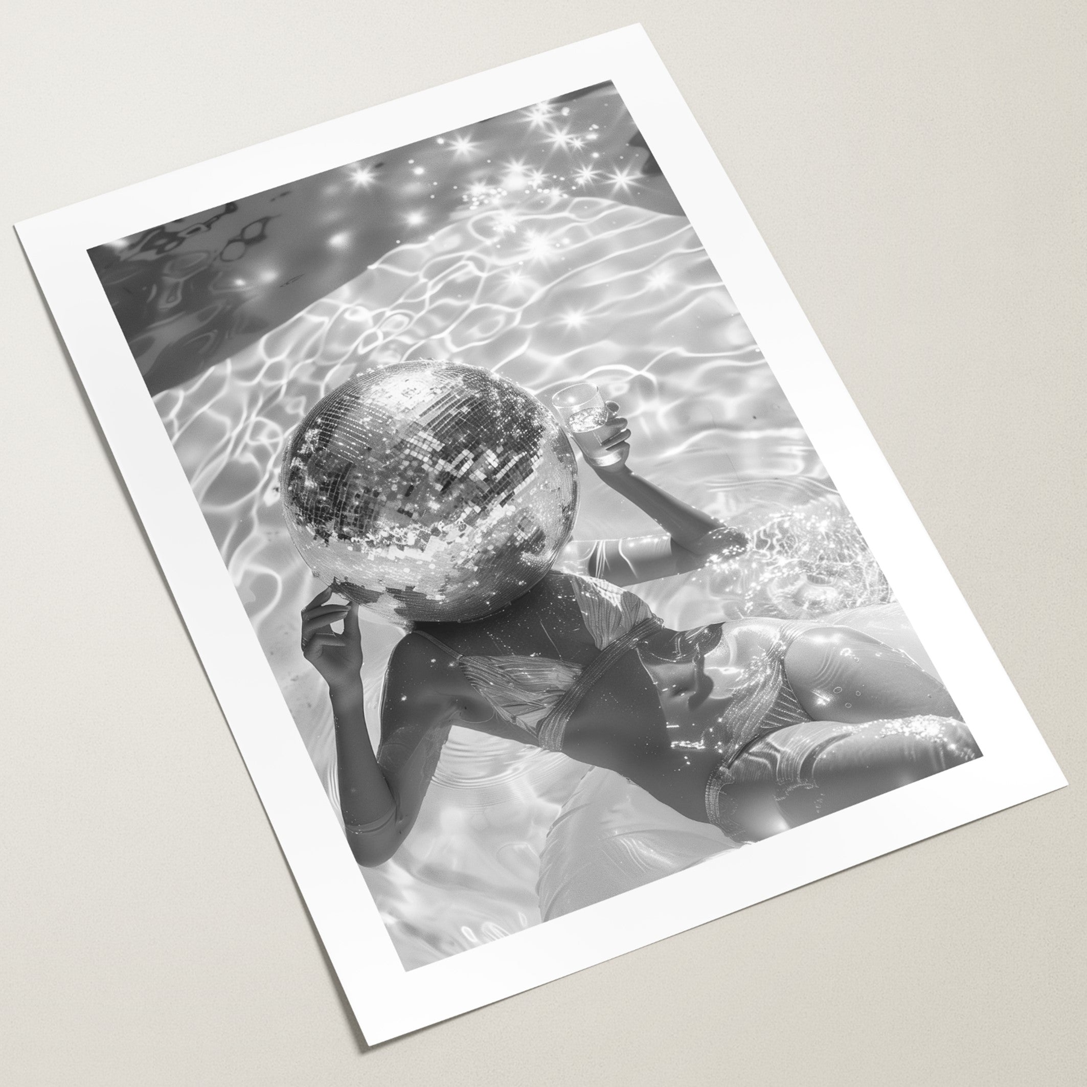 Pool Party No.2 Poster | Photo Print of Girl with a Disco Ball
