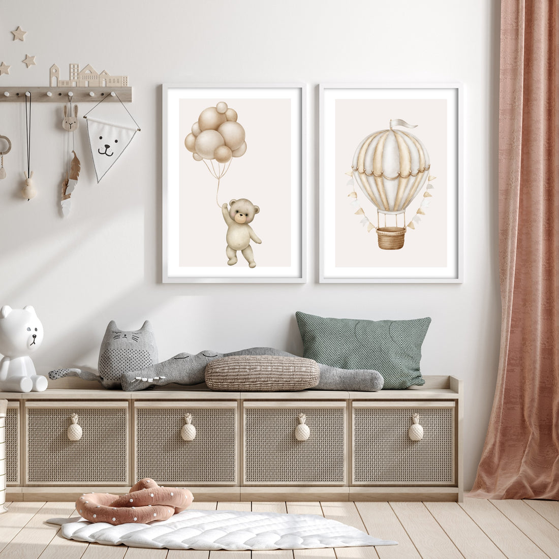 Teddy Bear Balloons Poster | Cute Neutral Wall Art For A Nursery