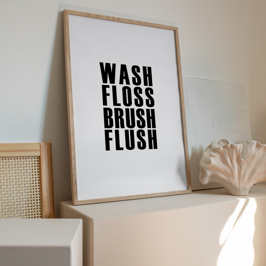 Wash Floss Brush Flush Poster | Typography Bathroom Wall Art