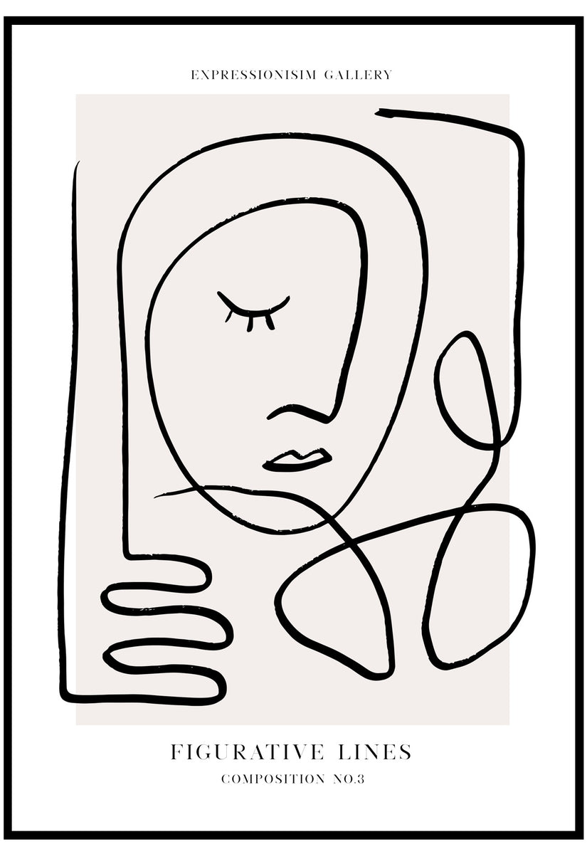 Figurative Lines No.3 Poster | Line Drawing Print Abstract Woman's Face ...
