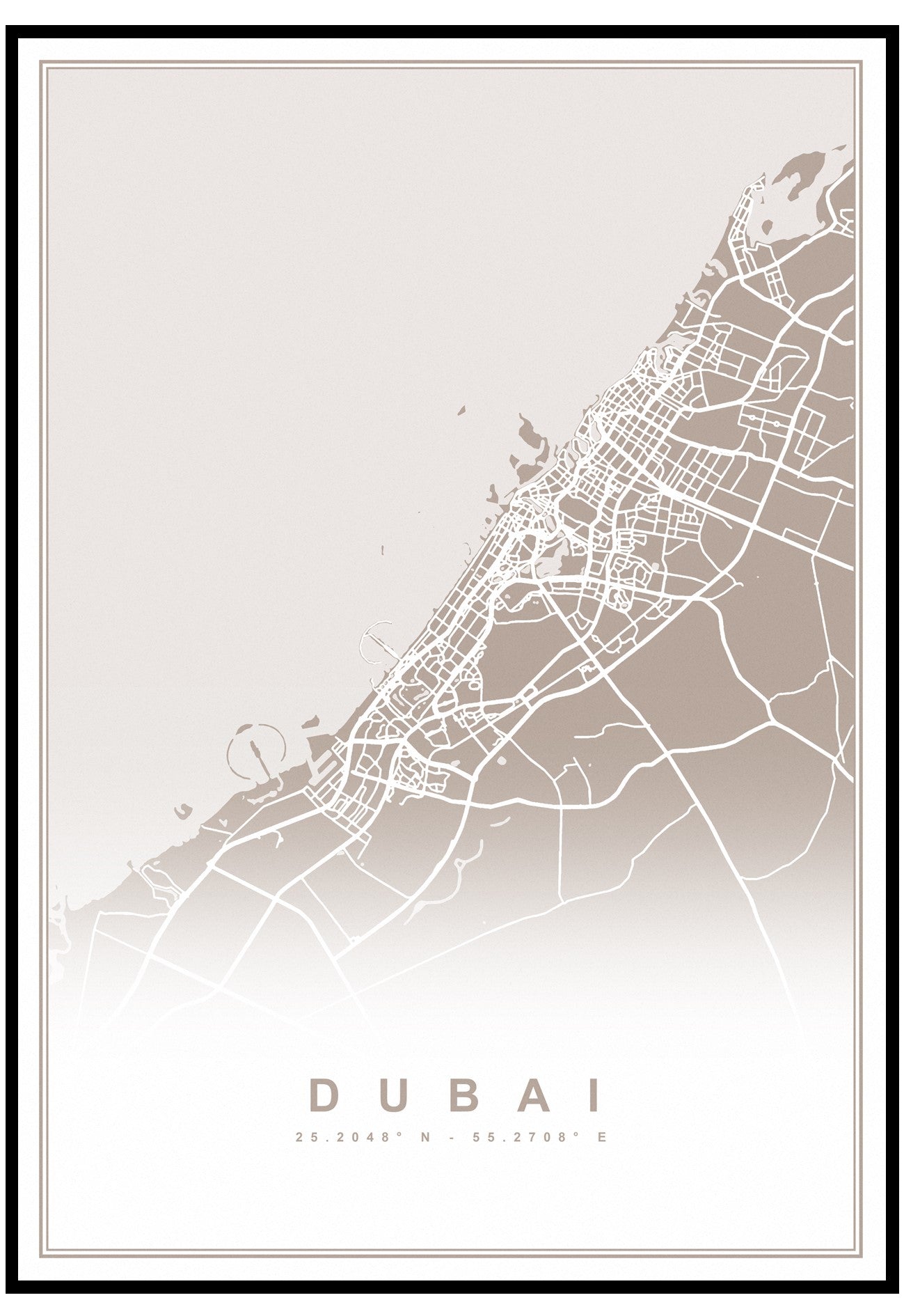 Neutral Dubai Map Poster | Travel Print | City Wall Art