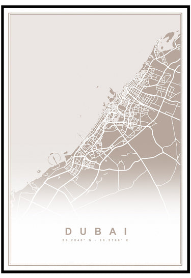 Neutral Dubai Map Poster | Travel Print | City Wall Art