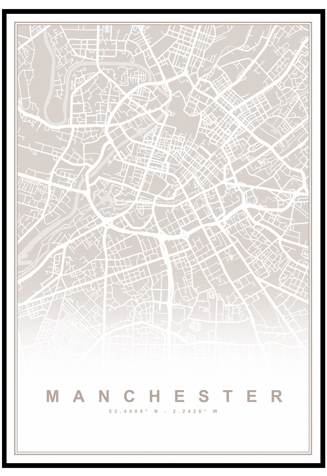 Neutral Manchester Map Poster | Travel Print | City Wall Art